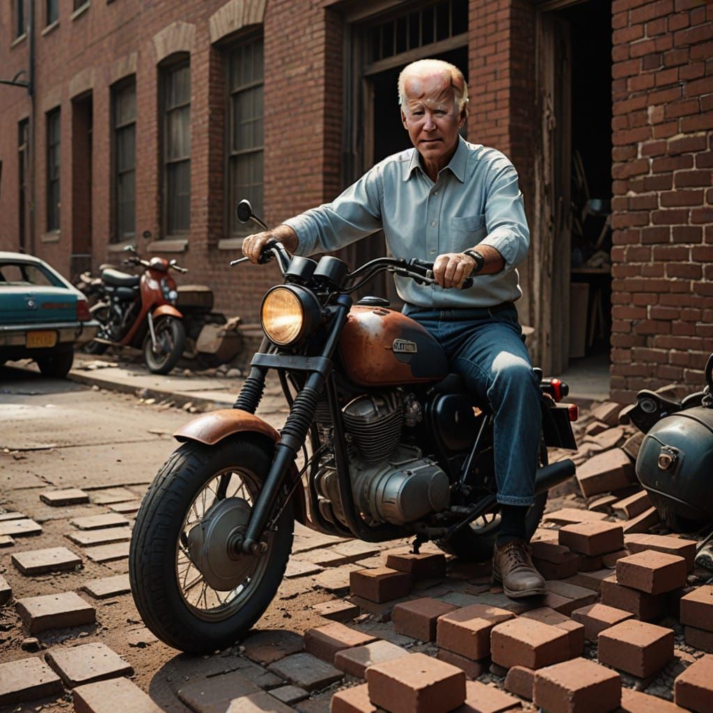 DIY Moped Crafted from Bricks in a Gritty Afternoo... - AI Art
