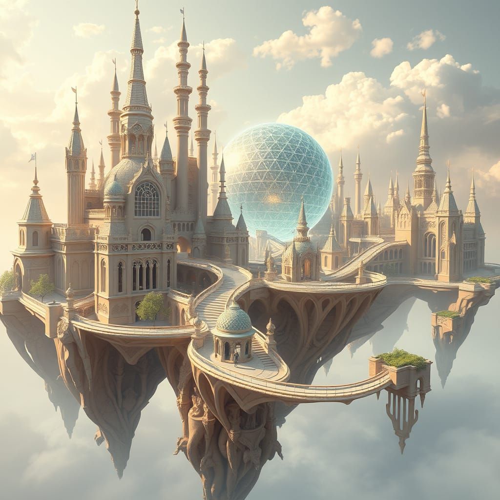 Dreamlike Floating Island Castle in Impressionisti... - AI Art