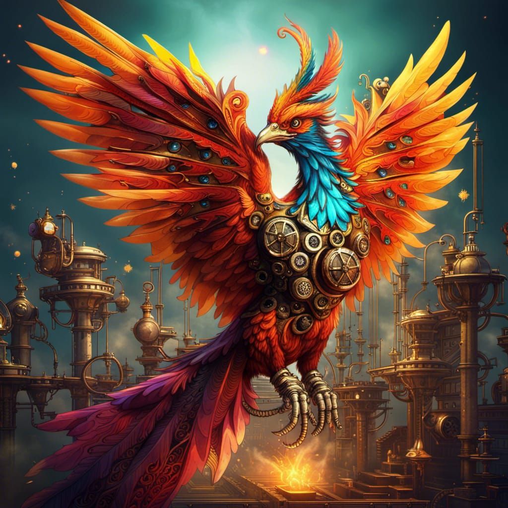 Steampunk Phoenix - AI Generated Artwork - NightCafe Creator