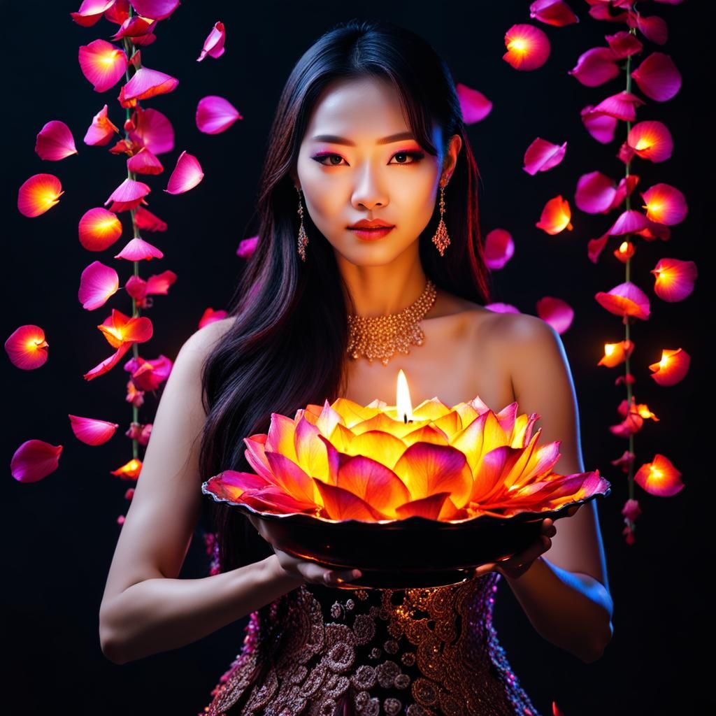 Beautiful girl Lisa K-Pop celebrates the Loy Krathong Festival holding ...