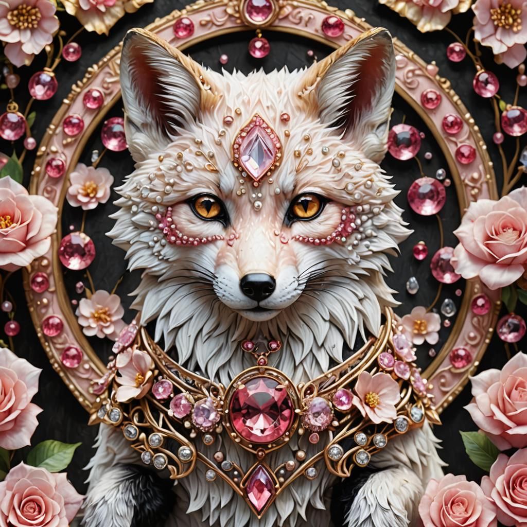 Realistic adorable pale cherry fox adorned with cherry onyx coloured ...