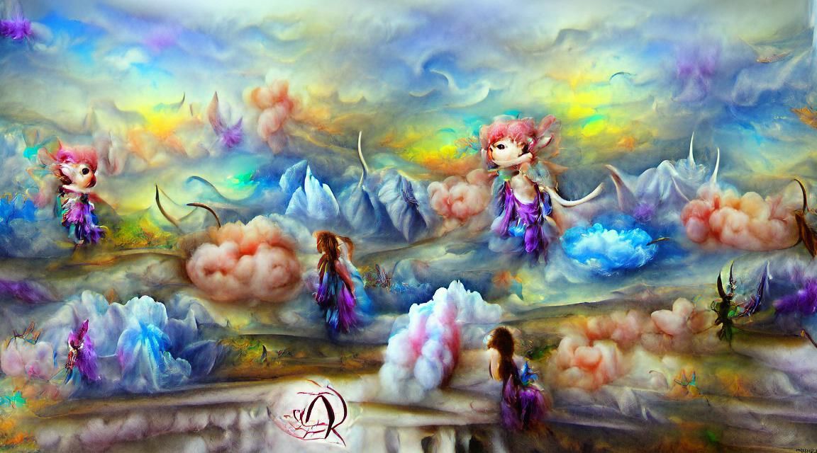 whimsical oil painting; masterpiece; curious multidimensional faery ...