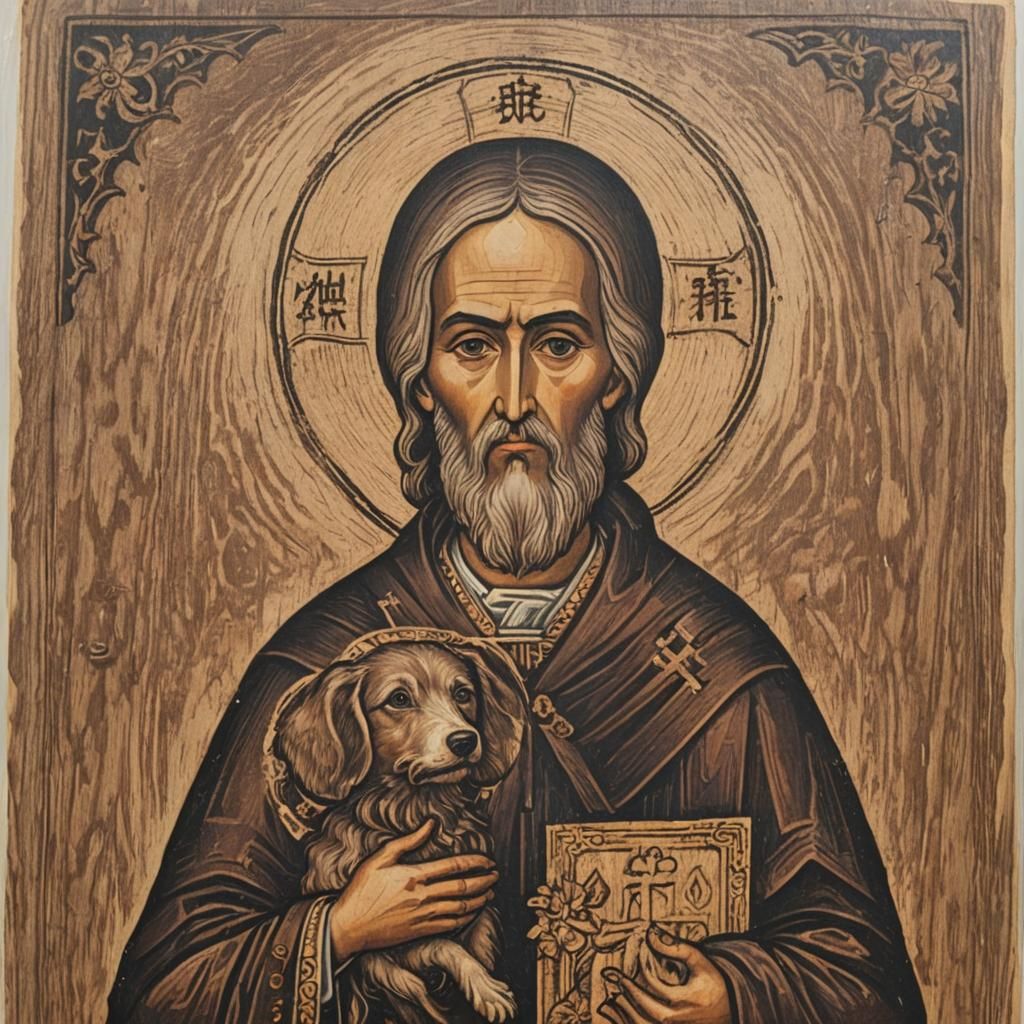 litography icon of saint with dog - AI Generated Artwork - NightCafe ...