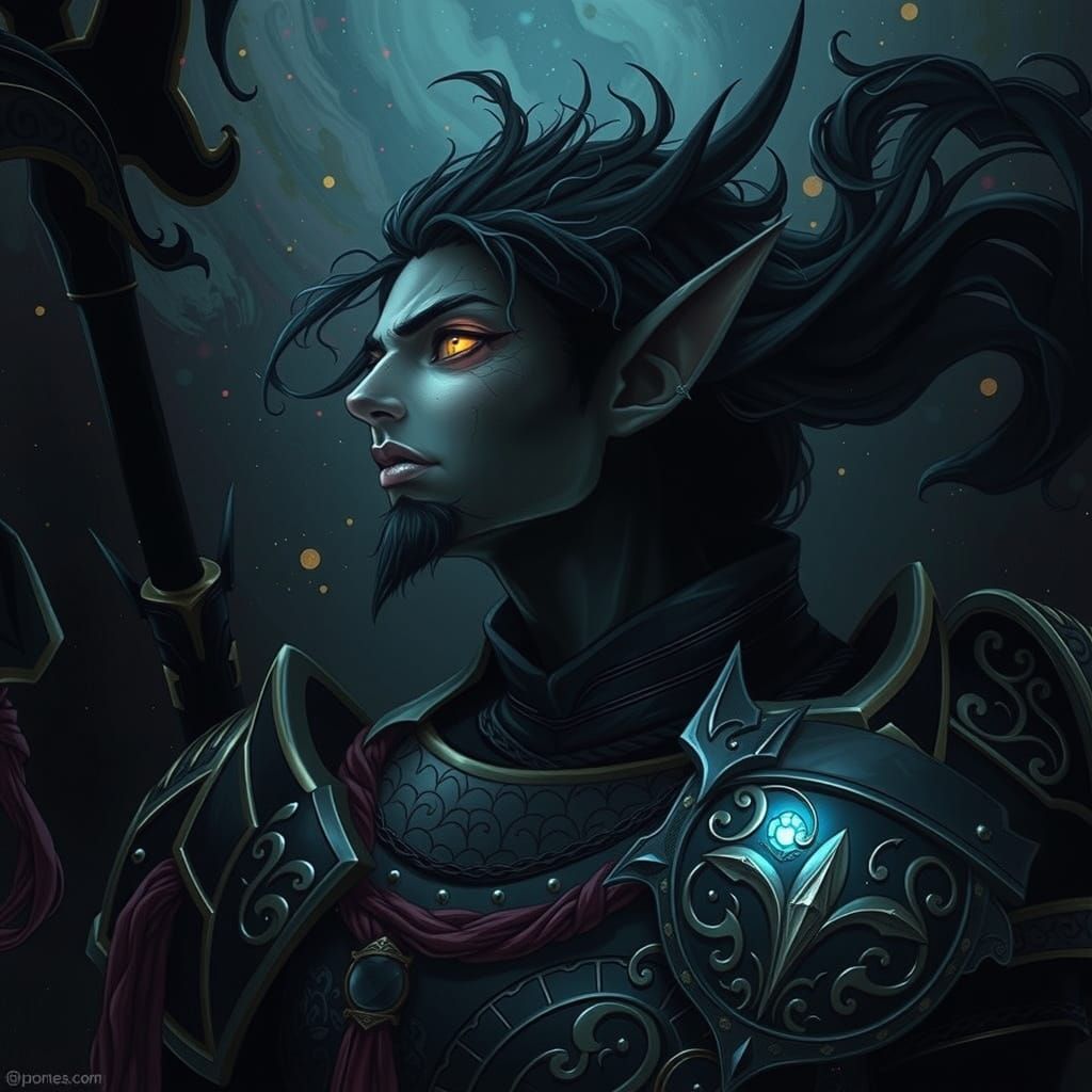 Regal Drow Elf Samurai in Dark Art Nouveau Armor - AI Art