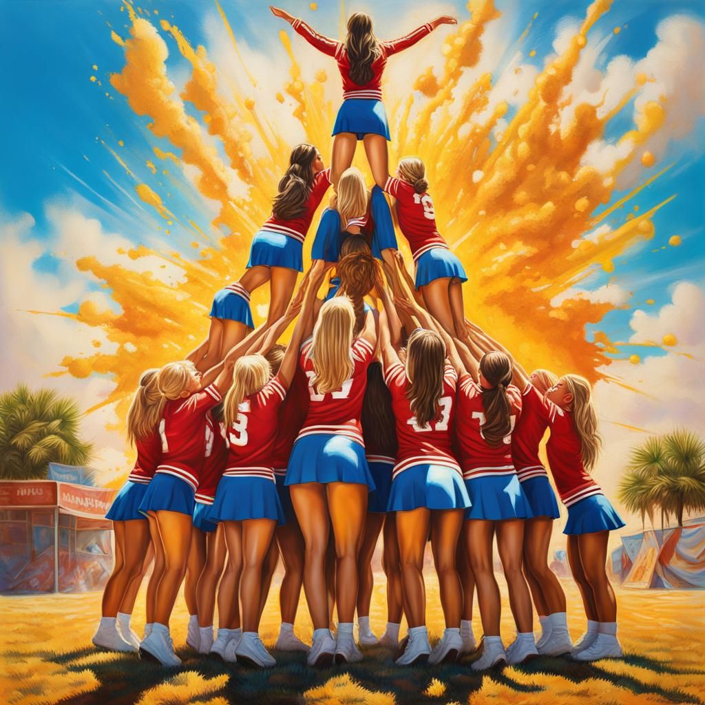 Cheerleaders Building Human Pyramid - AI Generated Artwork - NightCafe ...