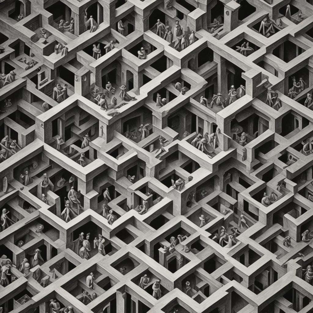 black and white drawing by M. C. Escher - AI Generated Artwork ...