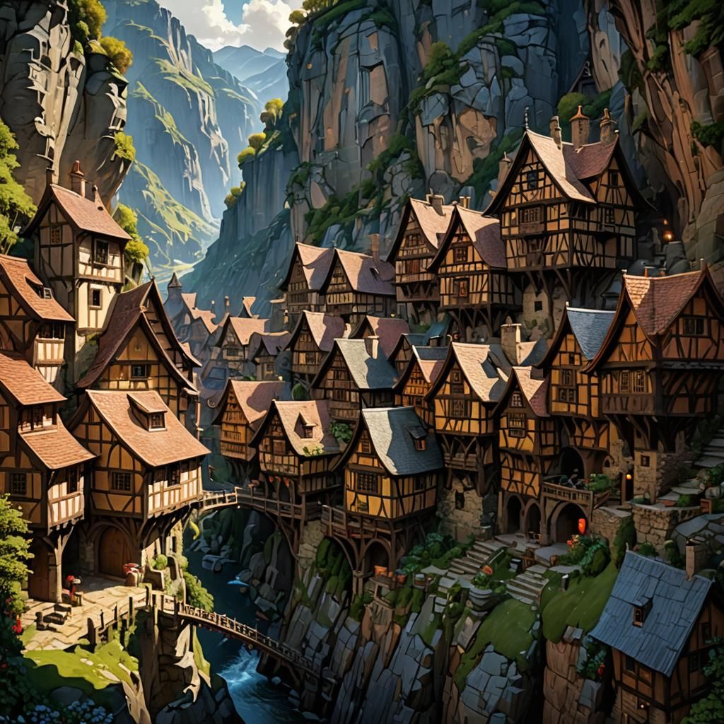 Cliffside Village - AI Generated Artwork - NightCafe Creator