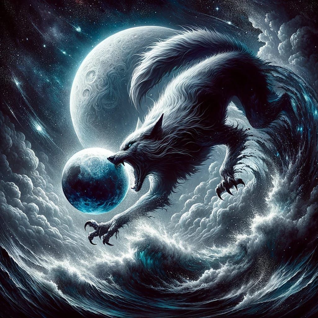Hati chasing the Moon - AI Generated Artwork - NightCafe Creator