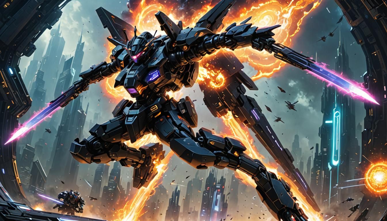 Dual Wielding Mecha v2 - AI Generated Artwork - NightCafe Creator
