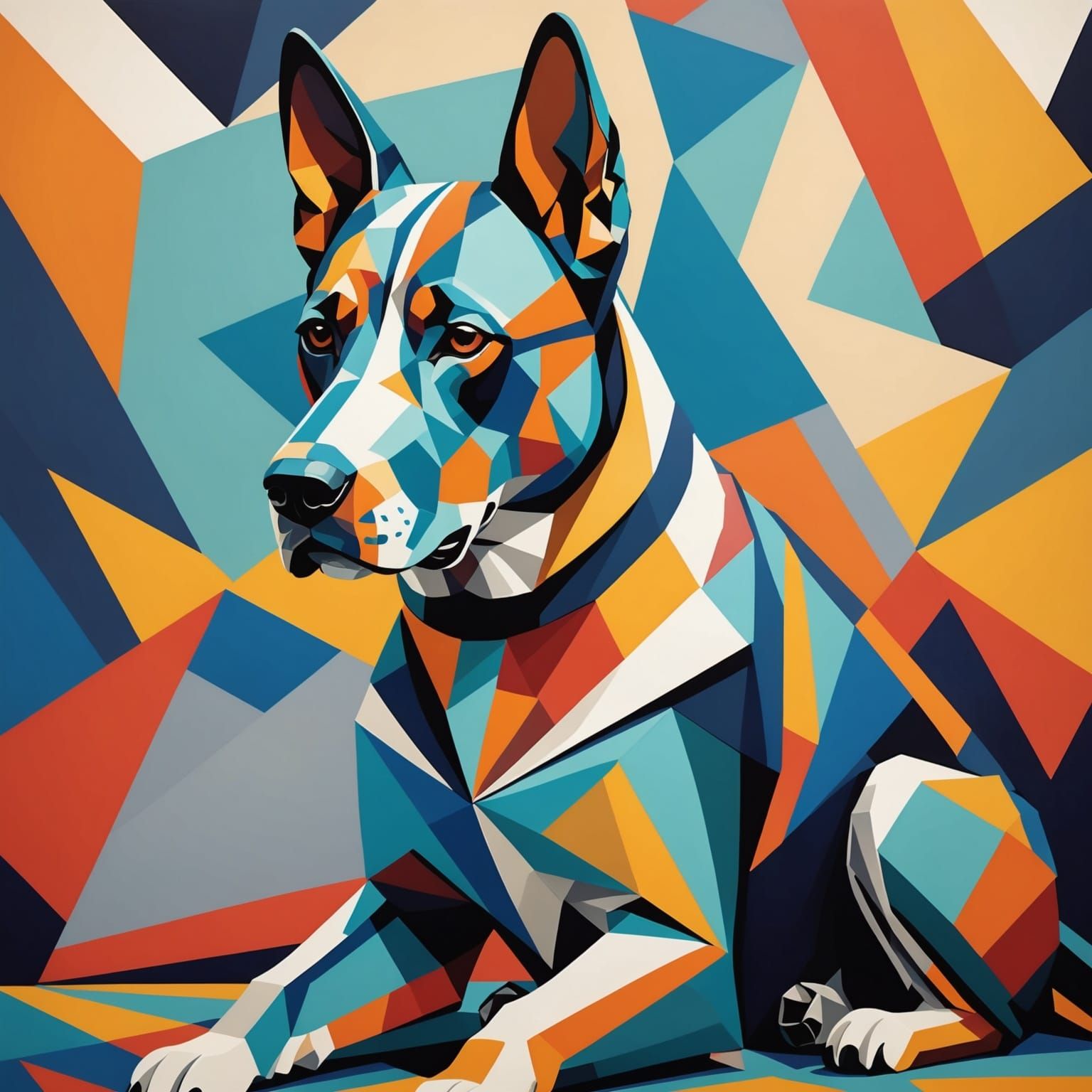 Cubist Dog - Angular Canine Portrait in Neo-Cubist Style