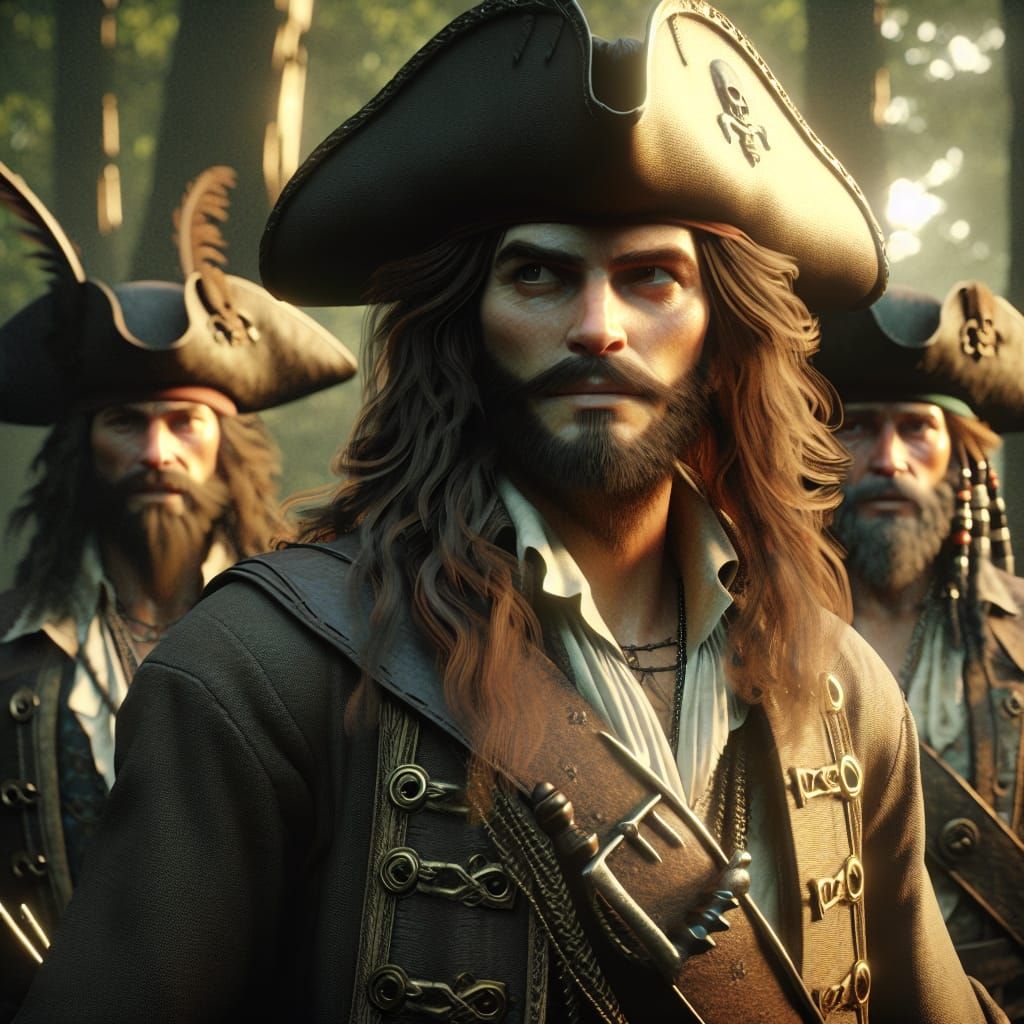 Photorealist Pirates in Enchanted Forest - AI Art