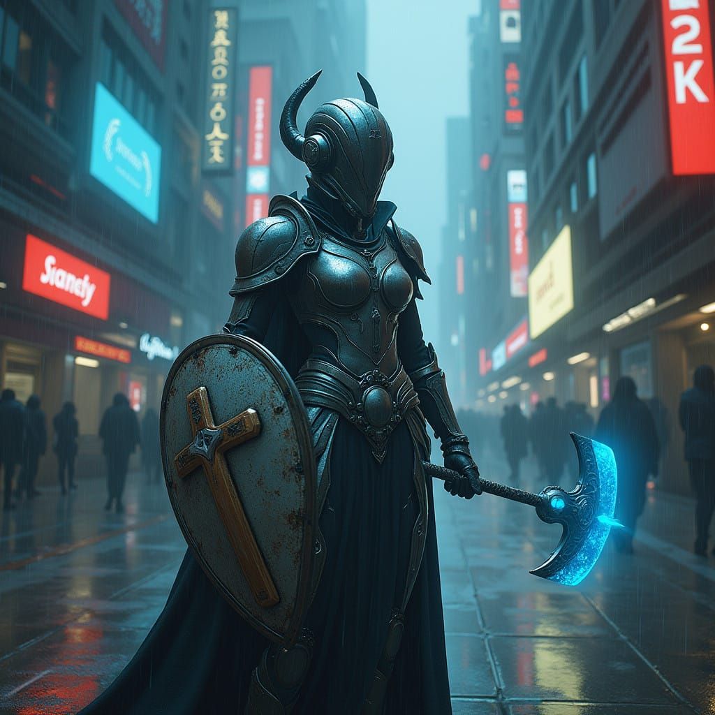 Female cleric in full armor - Cyberpunk Cleric in High-Tech ...