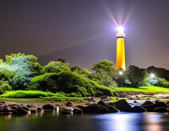 Lighthouse at Night - AI Generated Artwork - NightCafe Creator