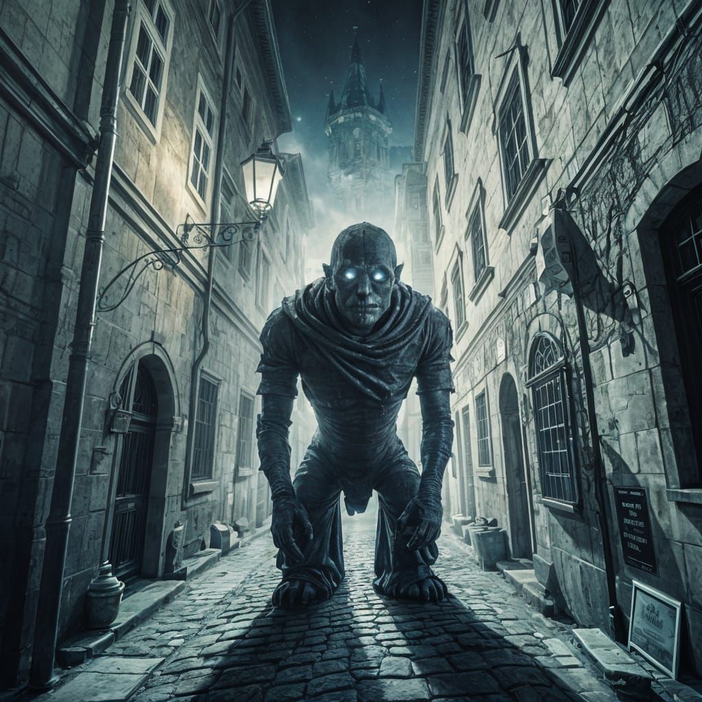 Eerie Golem in Medieval Prague's Historic District... - AI Art