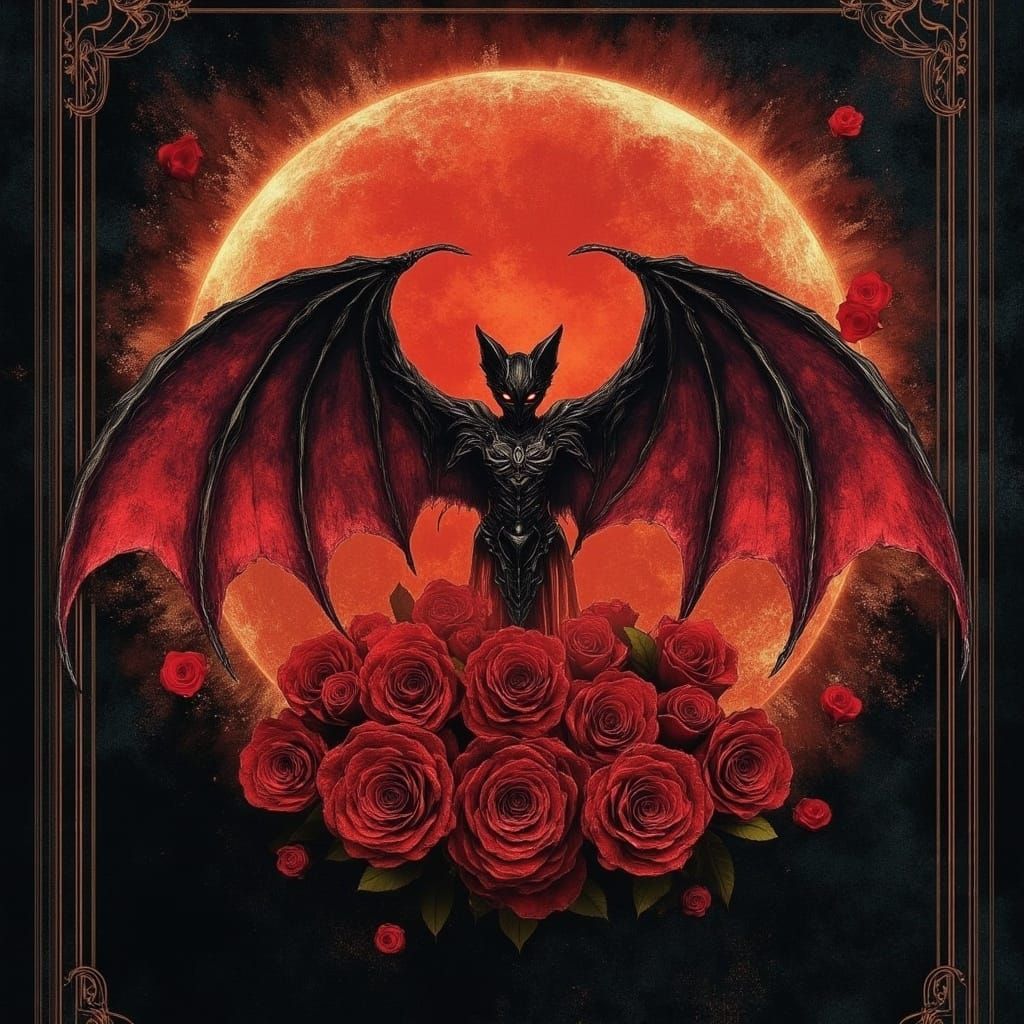 Like a blood - Dark Magic Red Roses in Shattered Bat Wings