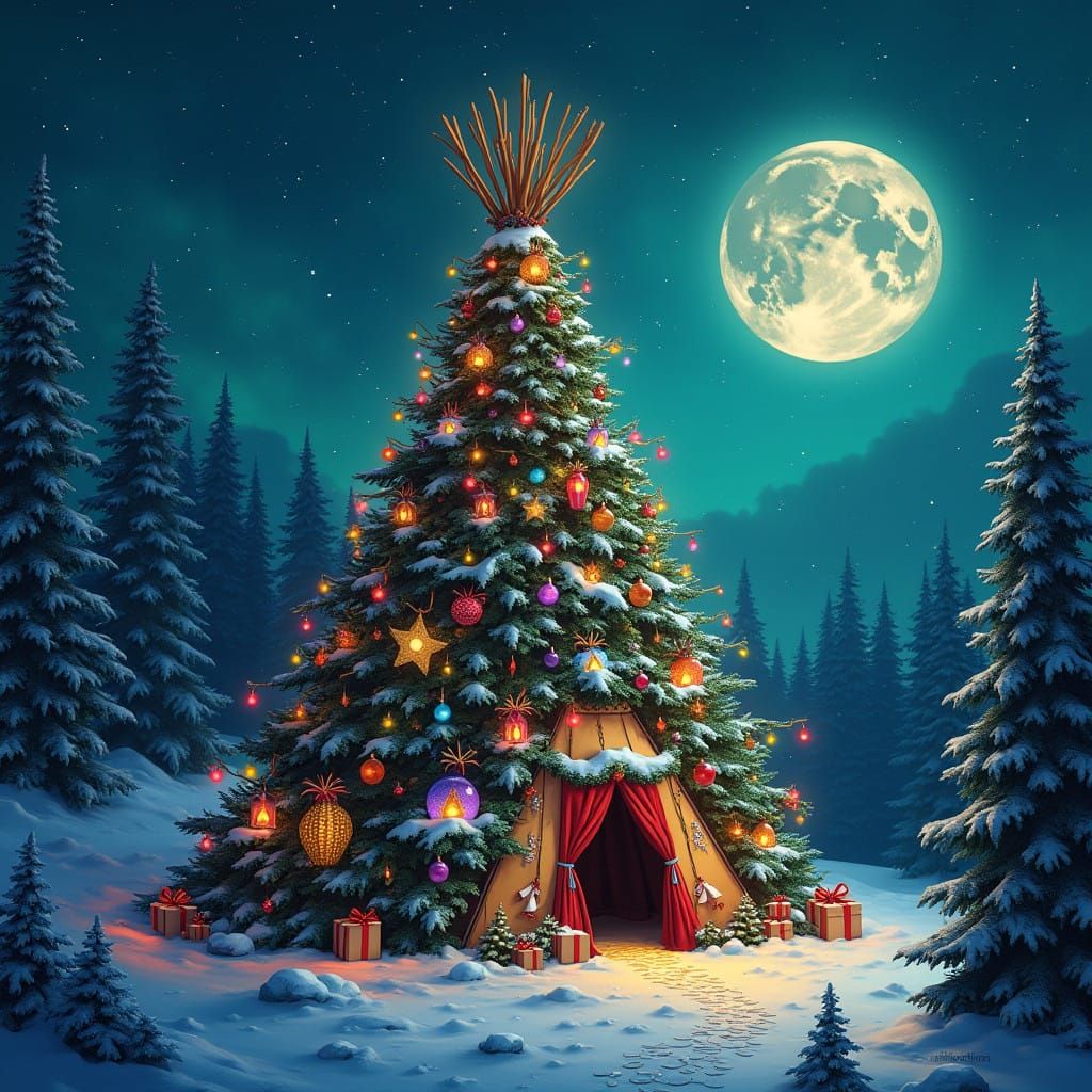 Native American Christmas tree teepee - AI Art