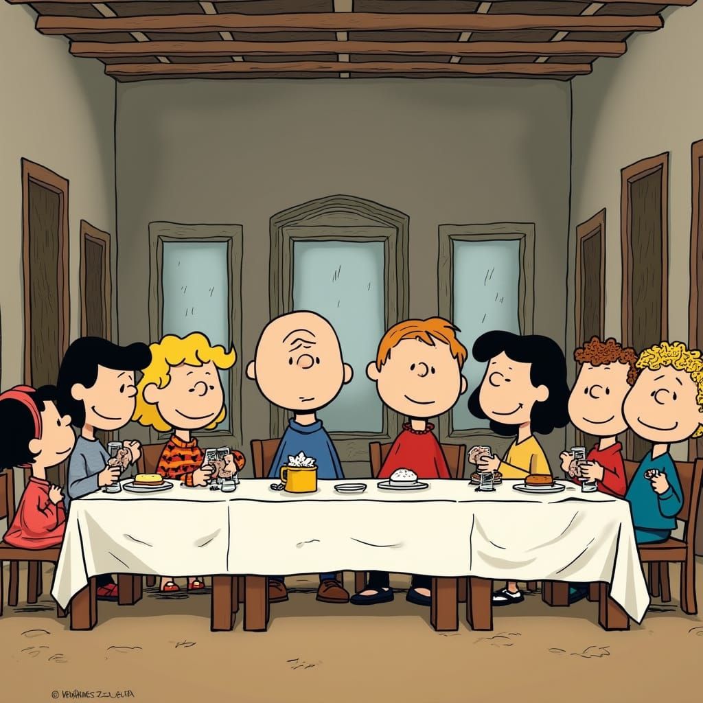 The Last Supper as The Peanuts comic strip charact... - AI Art