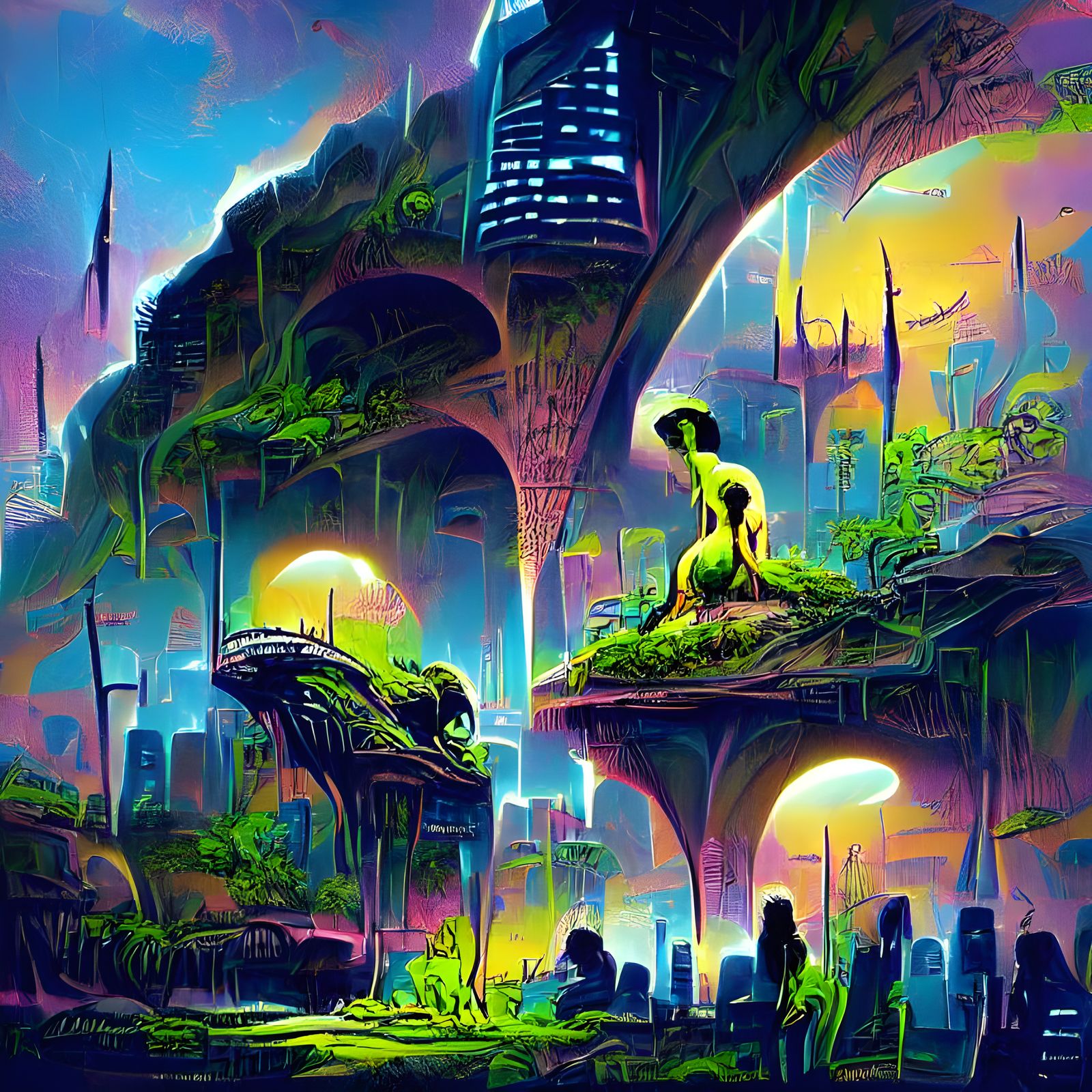 Lime green Alien City, 3-58 - AI Generated Artwork - NightCafe Creator