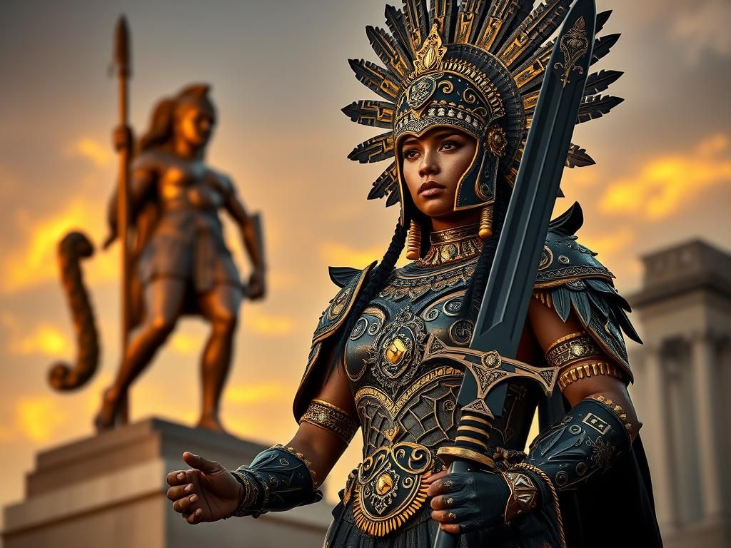 Mexican female Aztec warrior standing proudly beside the Mexican Female ...