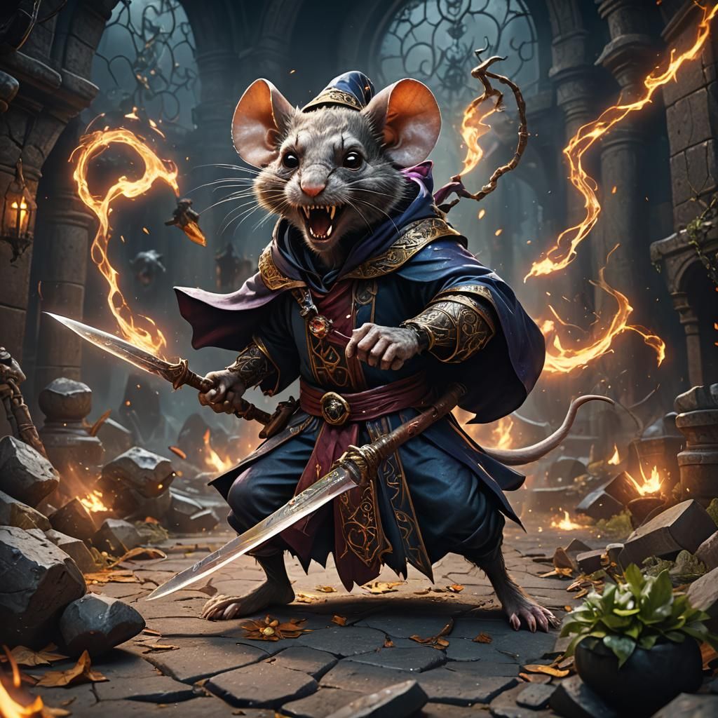 Evil Mouse warlock striking with a knife and a magic attack - AI ...