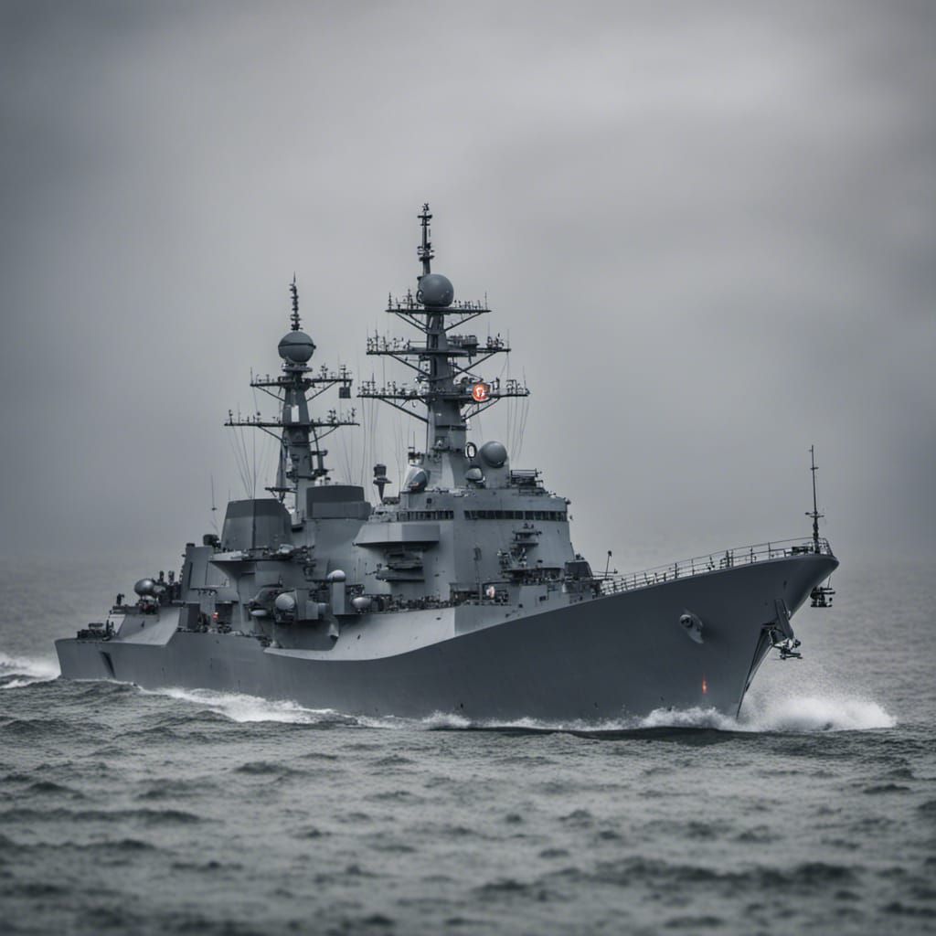navy destroyer sailing in ruff sea and rain - AI Generated Artwork ...
