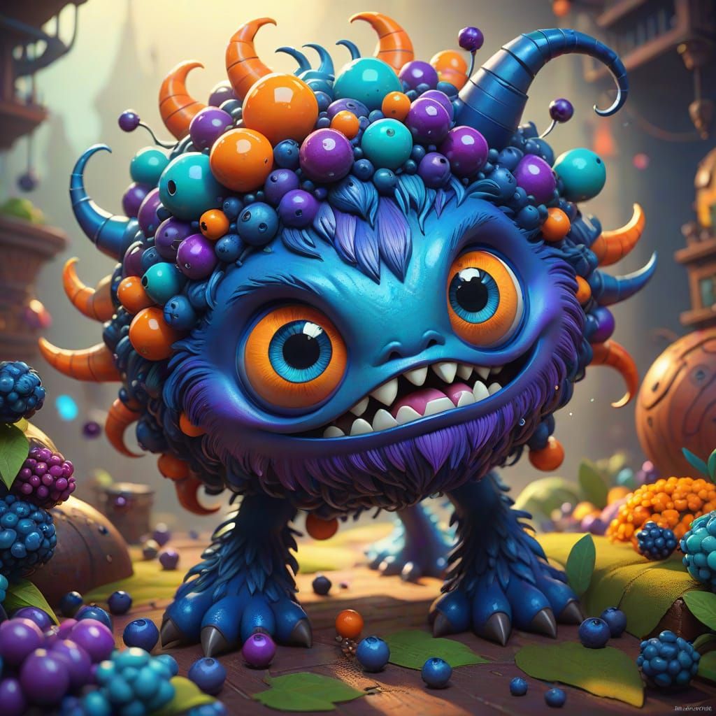 Indigo Berry Monster Foo - Vibrant Indigo Berry Monster in M...