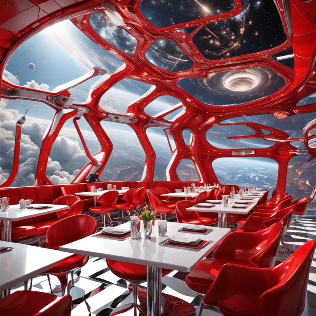 The red cafe in space - AI Generated Artwork - NightCafe Creator