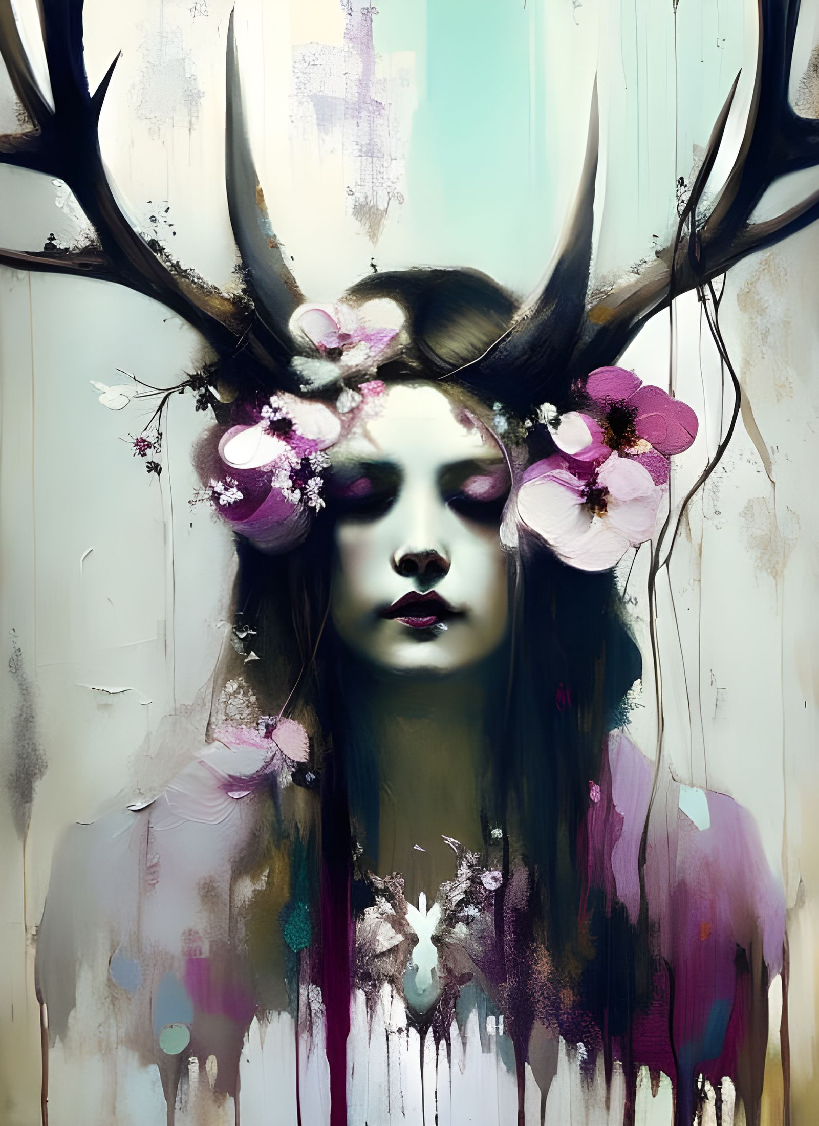 "portrait of_ghost woman with antlers with flowers", insanely detailed ...