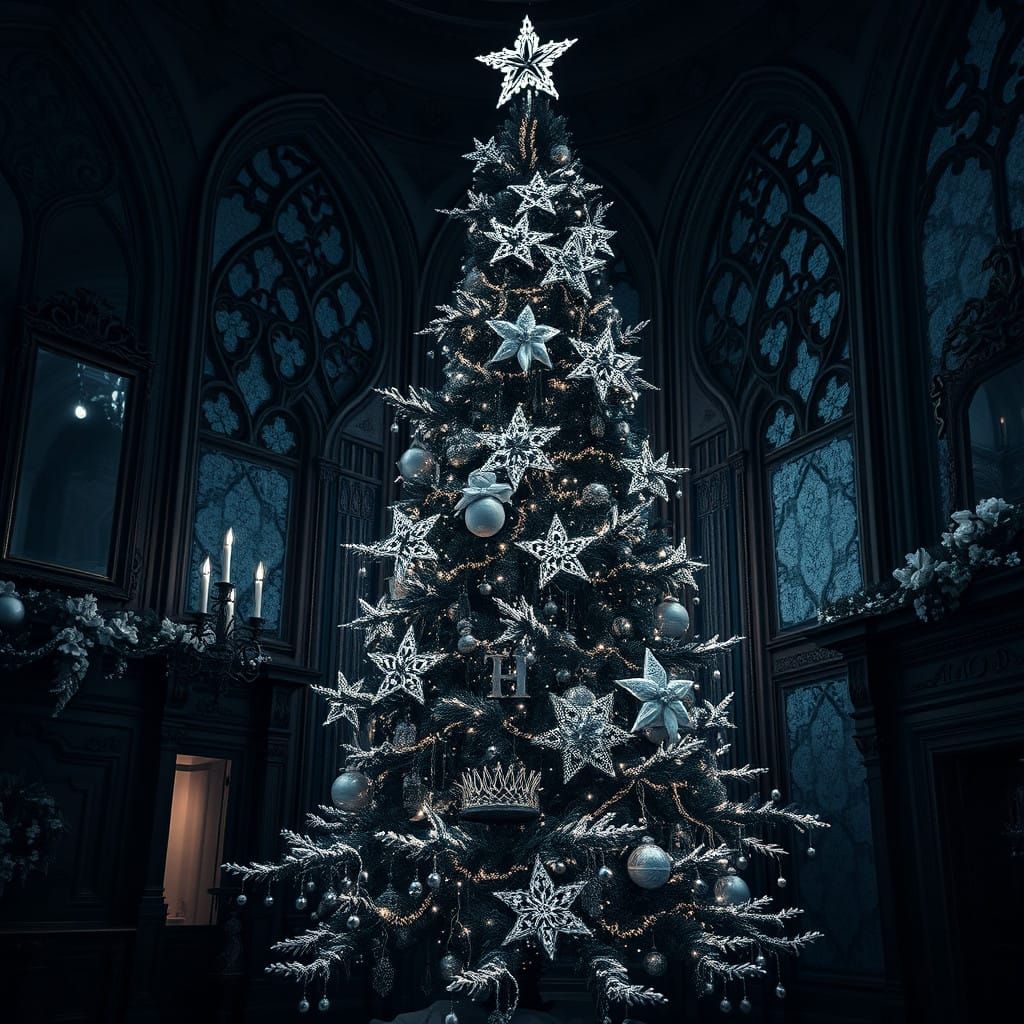 Macabre Christmas Tree in Victorian Goth Style - AI Art