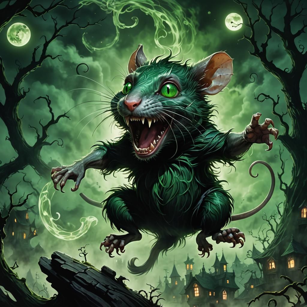 in a dark, mystical style, with eerie, moonlit shadows and subtle ...