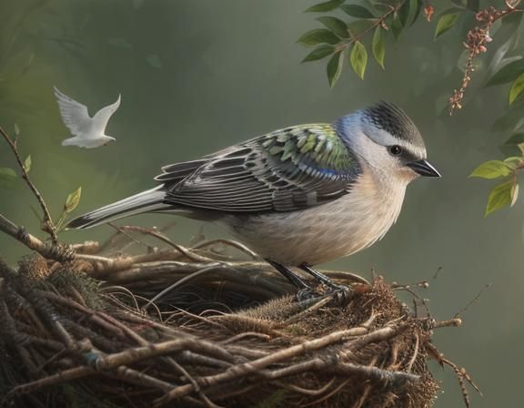 "Beautiful birds body realistic work together to make a nest ...