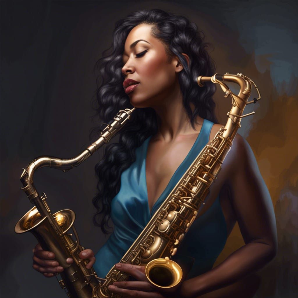 hyperrealistic saxophone woman jazz - AI Generated Artwork - NightCafe ...