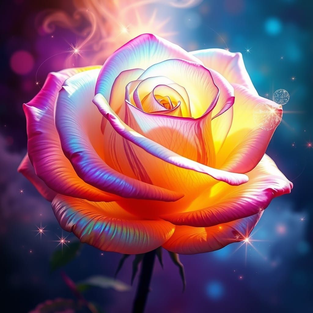 Surreal Rose Blooms in a Kaleidoscope of Color and... - AI Art