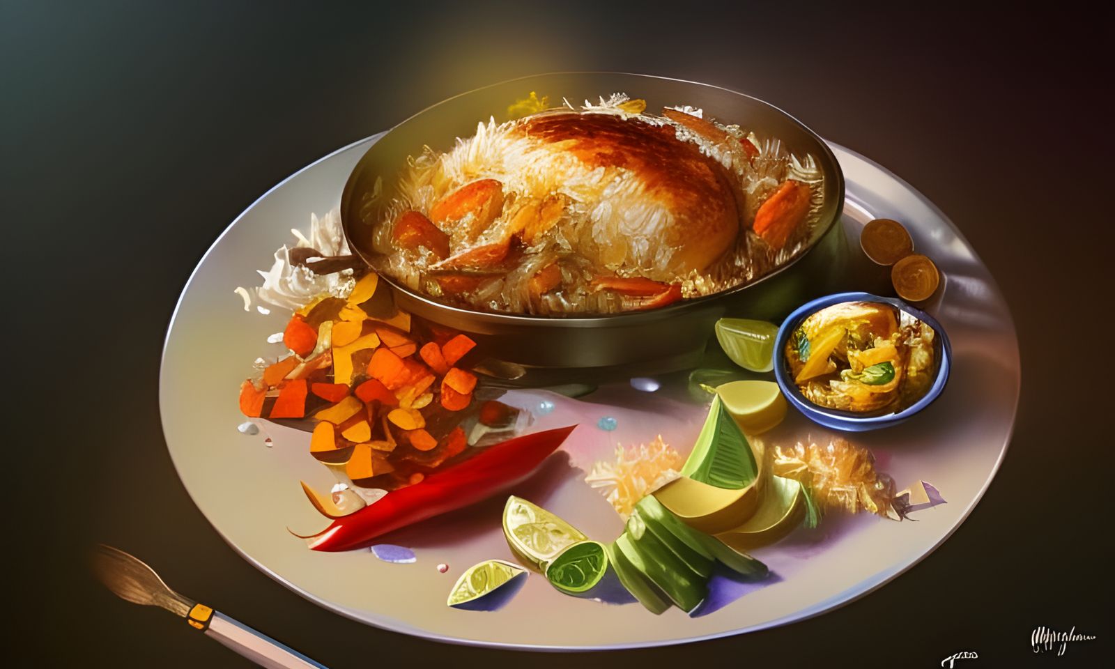 Water painting of delicious chicken and veggies biryani - AI Generated ...