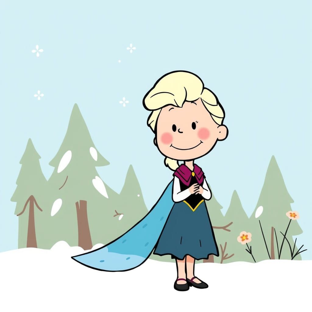 Whimsical Princess Elsa in Anime Peanuts Style - AI Art