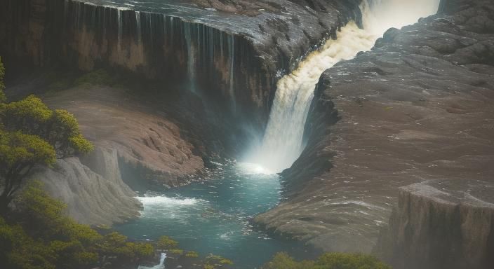 Raging River and Waterfall Splitting the Earth - AI Generated Artwork ...