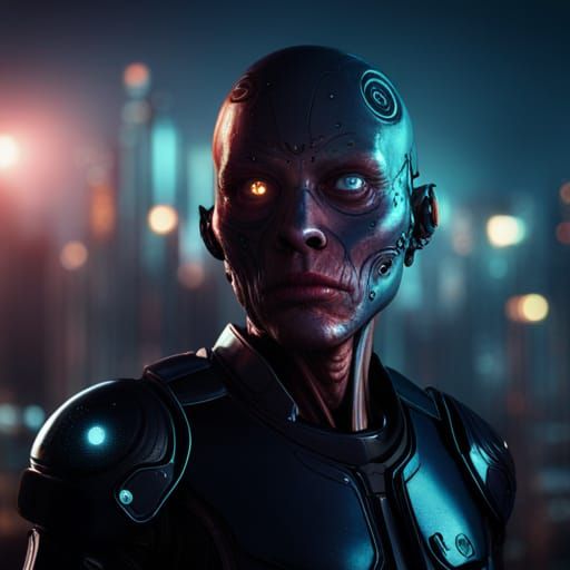 portrait of a cyborg monster in a cyberpunk evening setting - AI ...