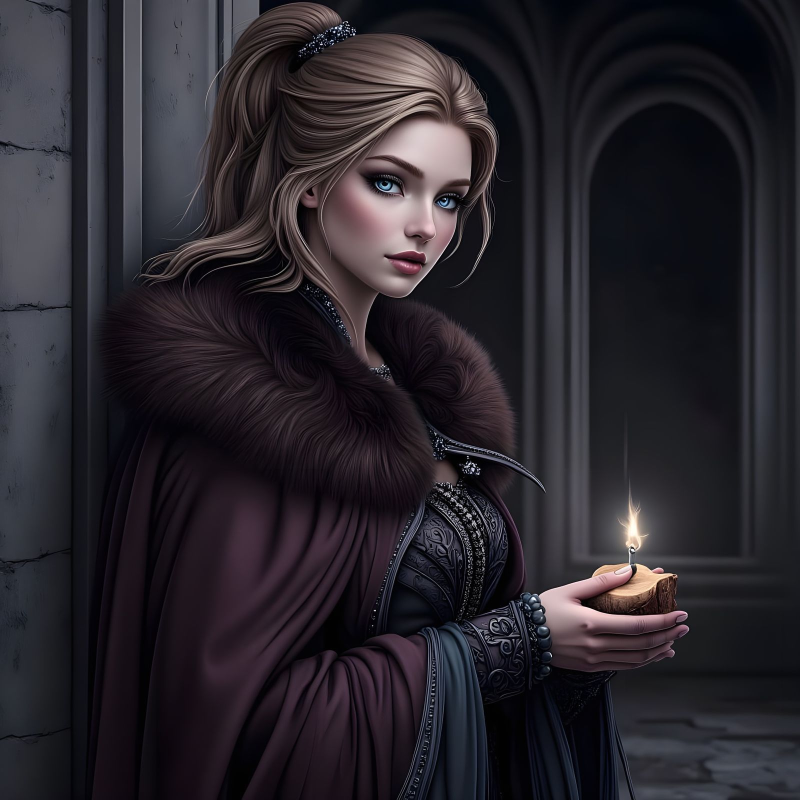 Night at the Castle - Gothic Norse Goddess in Shadowy Castle