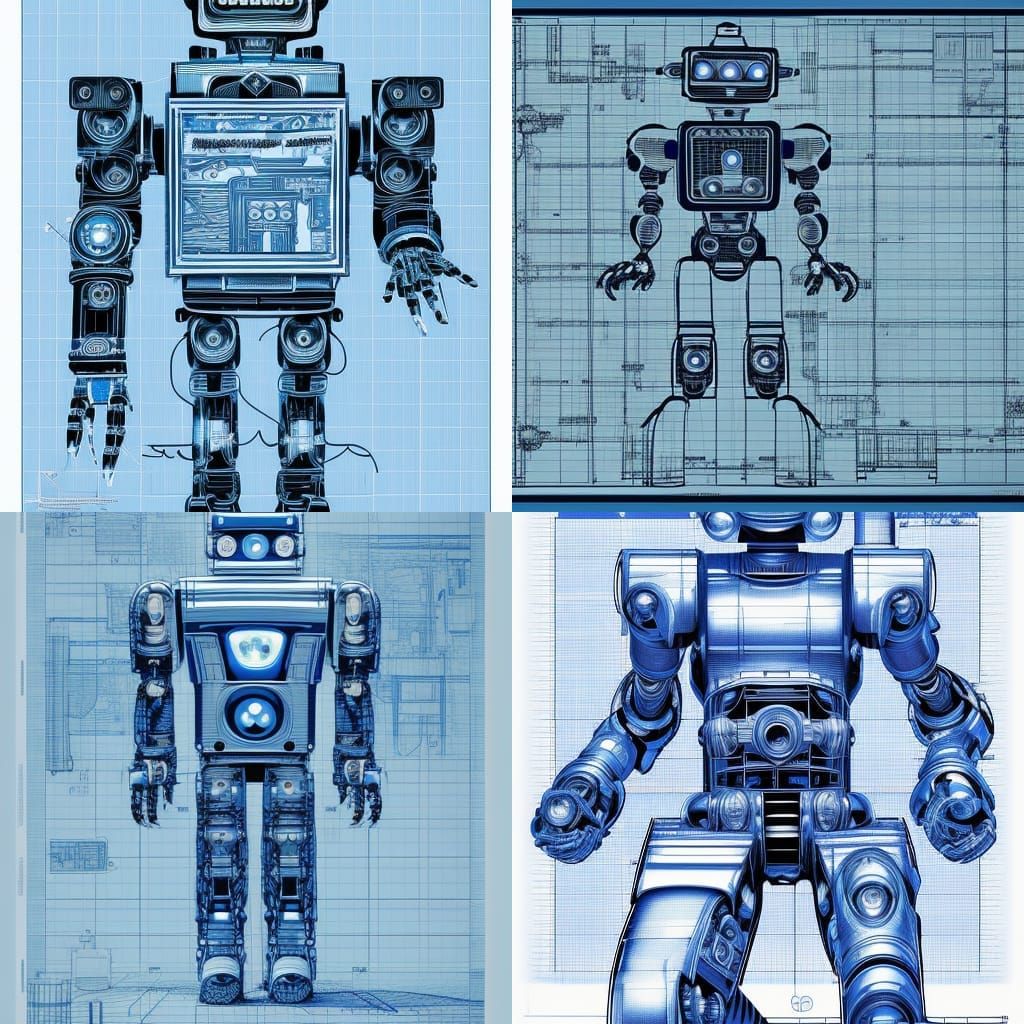 blue paper blueprint plan of a robot, 8k resolution, hyper detailed ...