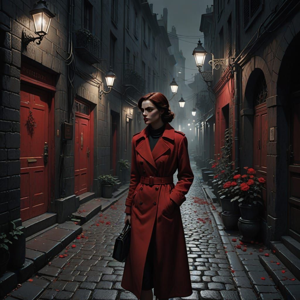 Narrow French Alley at Night, Captivating Realism - AI Art