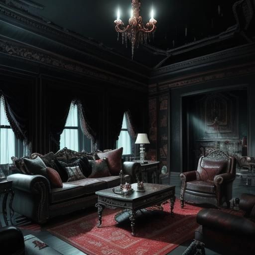Horror movie themed living room - AI Generated Artwork - NightCafe Creator