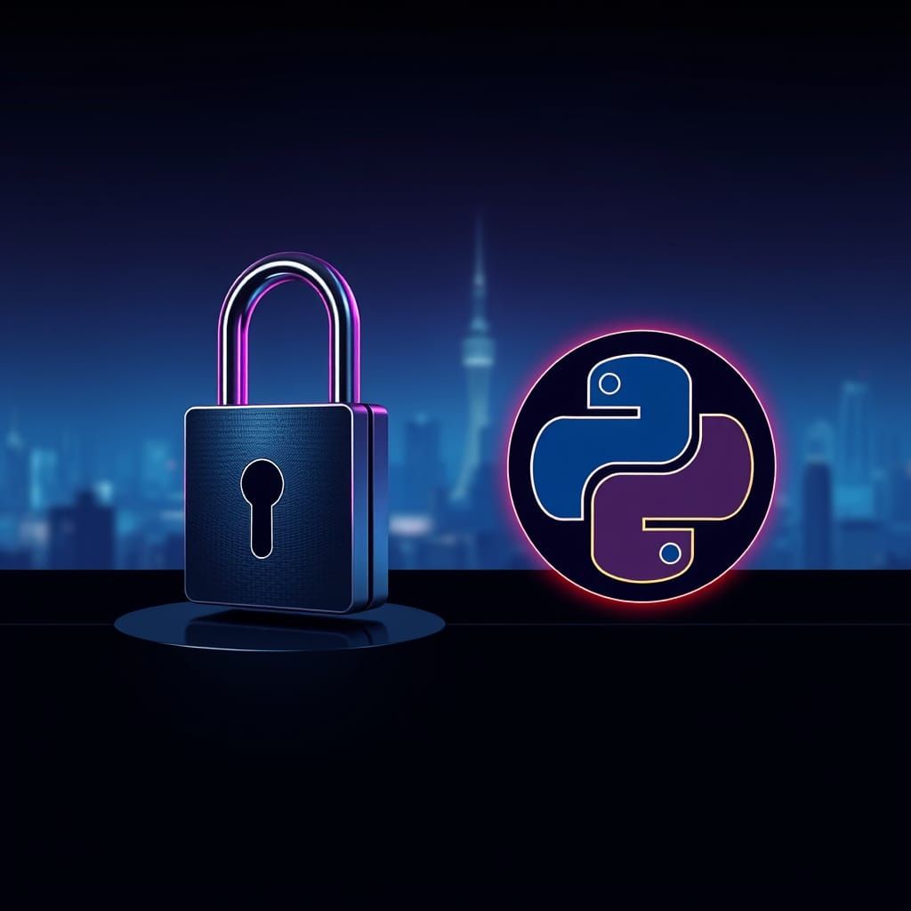 Futuristic Lock Screen in Tokyo Night Colorscheme - AI Art