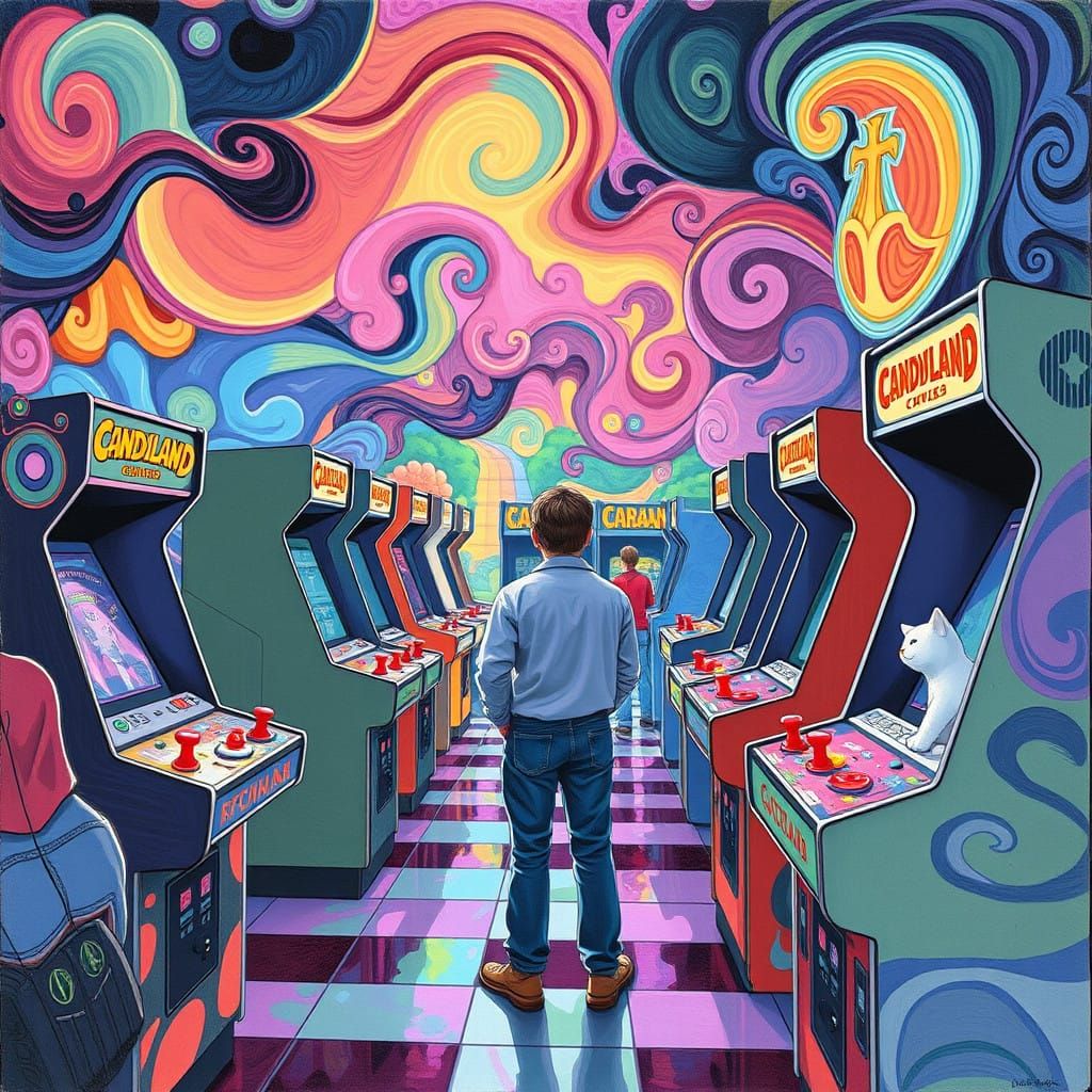 Playing arcades in the 80s - 80s Arcade Scene with Colorfu...