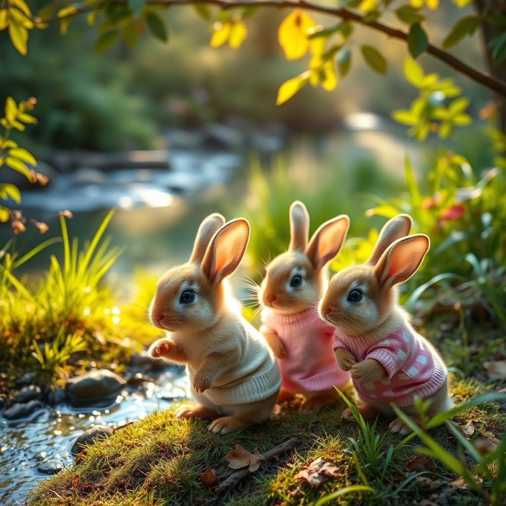 Baby Rabbits' Forest Adventure in Hyperreal Style - AI Art