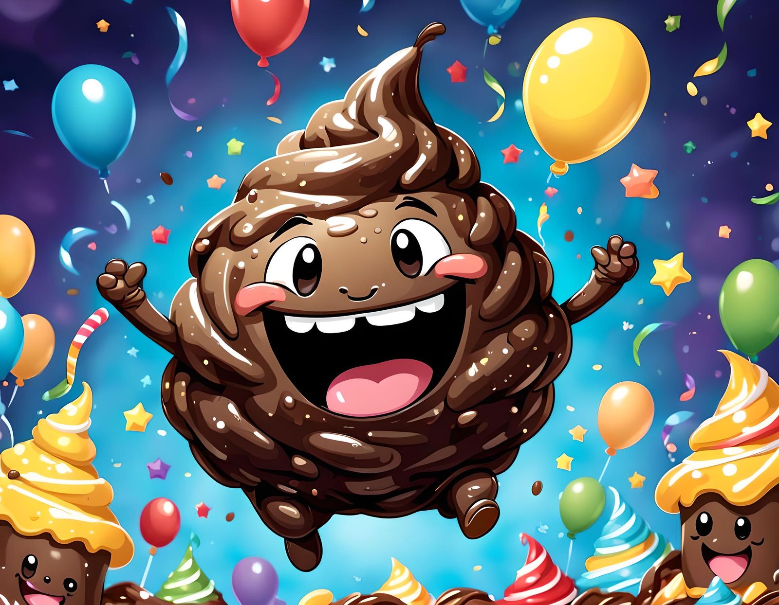 Chibi fun smiling lump of poop, jumping around during a party - AI ...