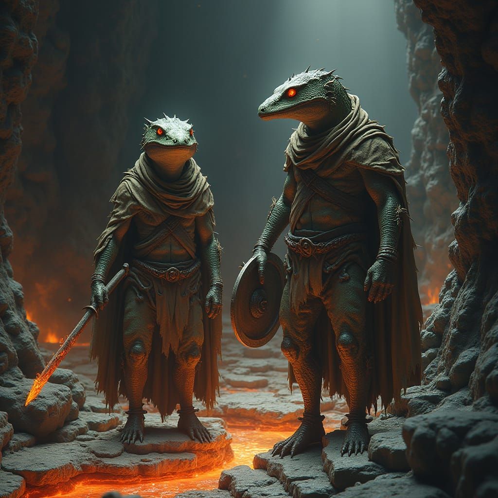 Surreal Dark Fantasy Salamanders Stand on Lava in ... - AI Art
