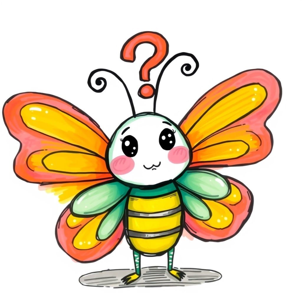 Confused Cartoon Butterfly with Question Mark - AI Art