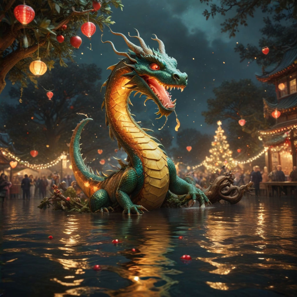 Mystical Chinese Dragon Emerges from Water - AI Art