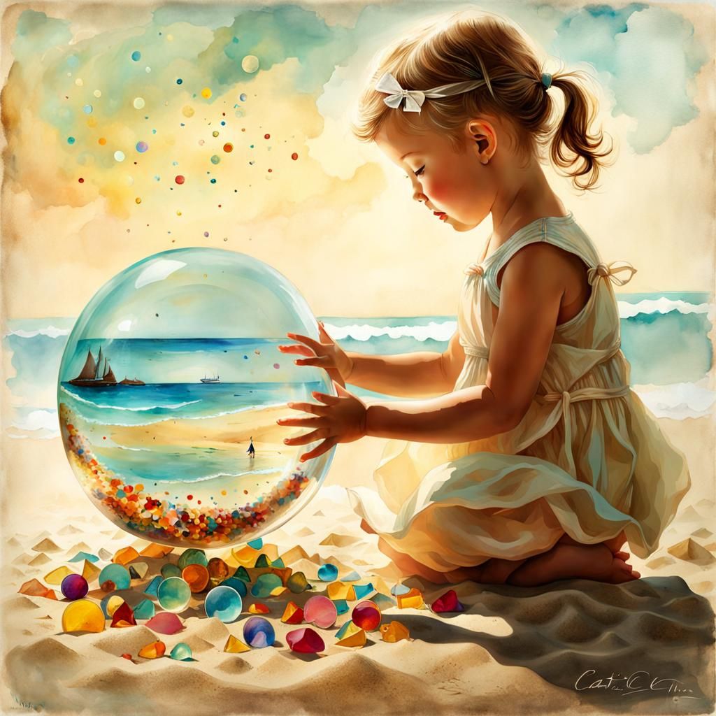 Playing with treasures washed ashore - AI Generated Artwork - NightCafe Creator