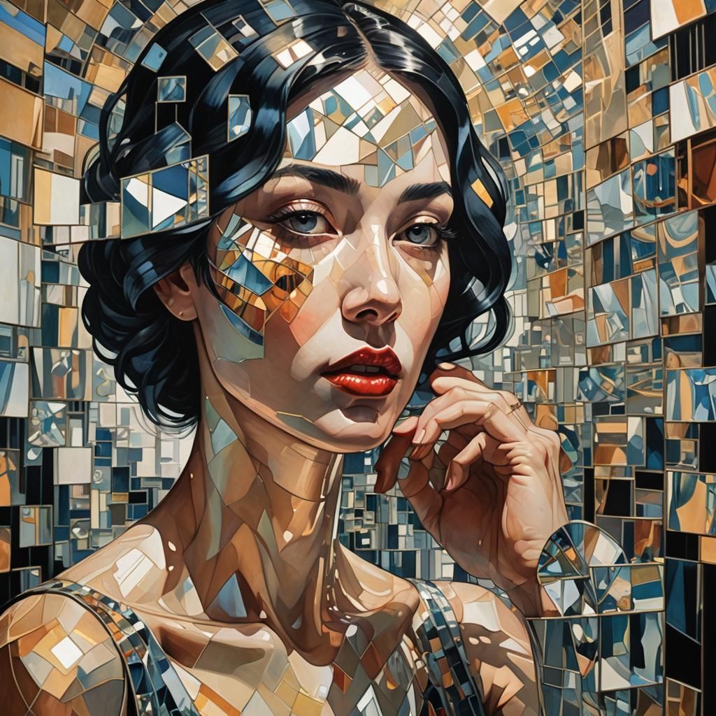 "(infinite cascade of mirrors:3) reflection of 1920,s modern woman ...